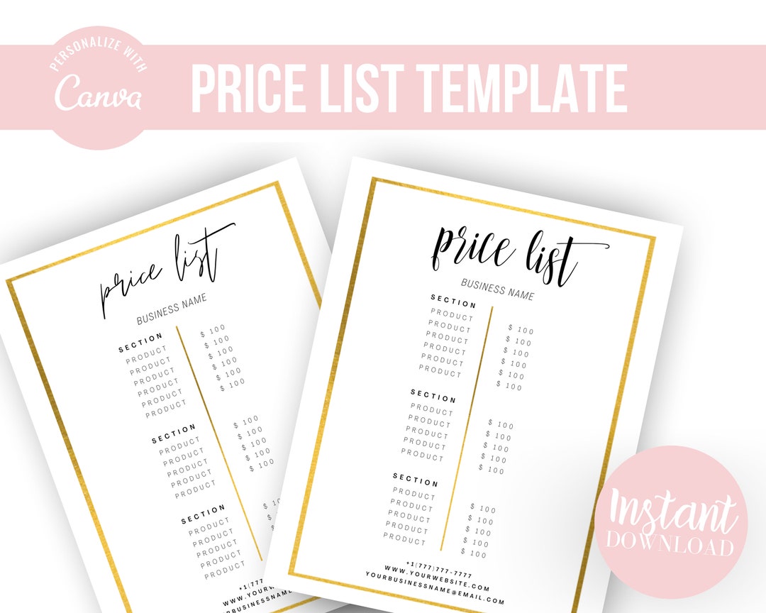 Gold Price List Template, Makeup Price List, Hair Price List ...