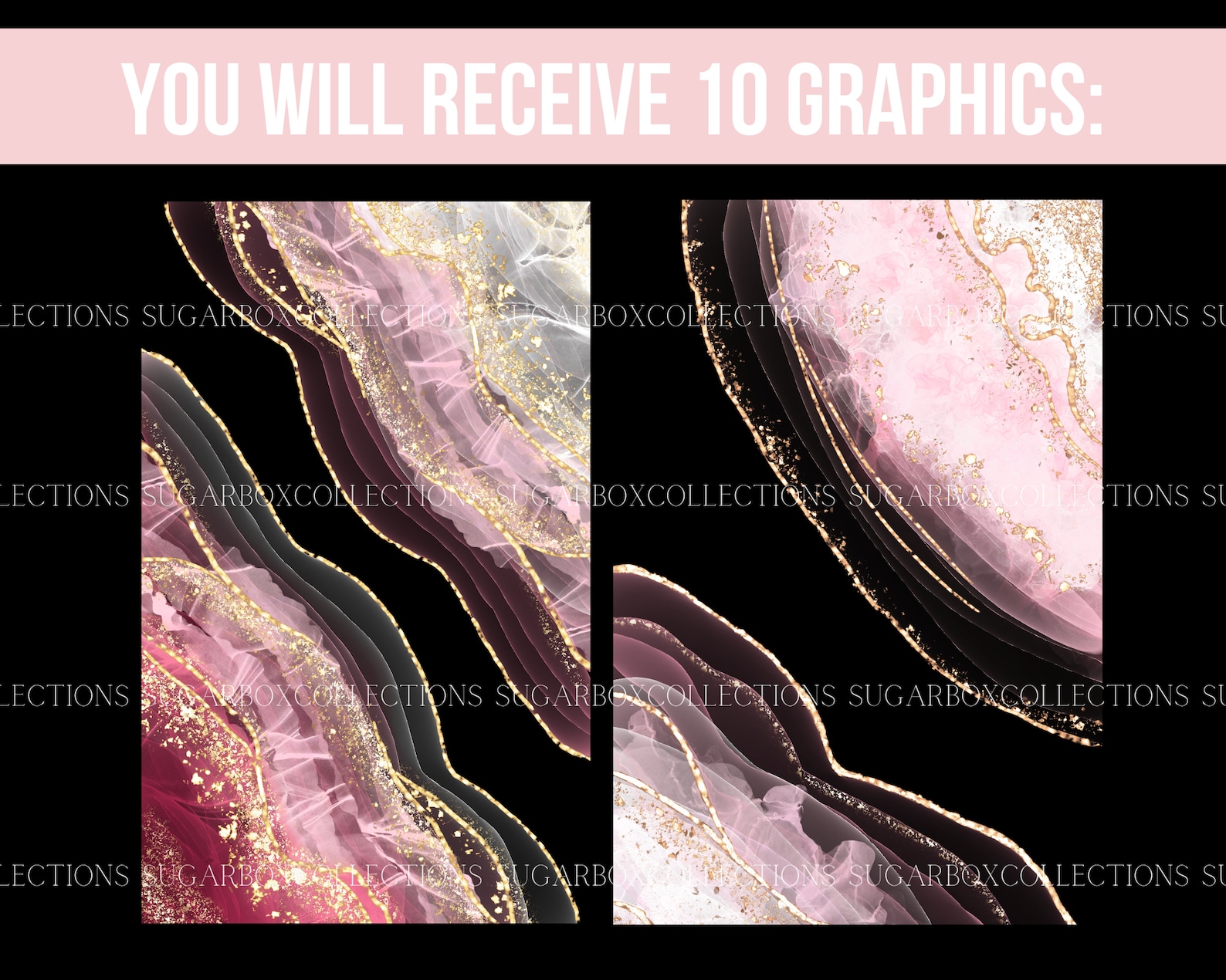 Pink/gold Watercolor Agate Clipart: Digital PNG Clip Art - Etsy