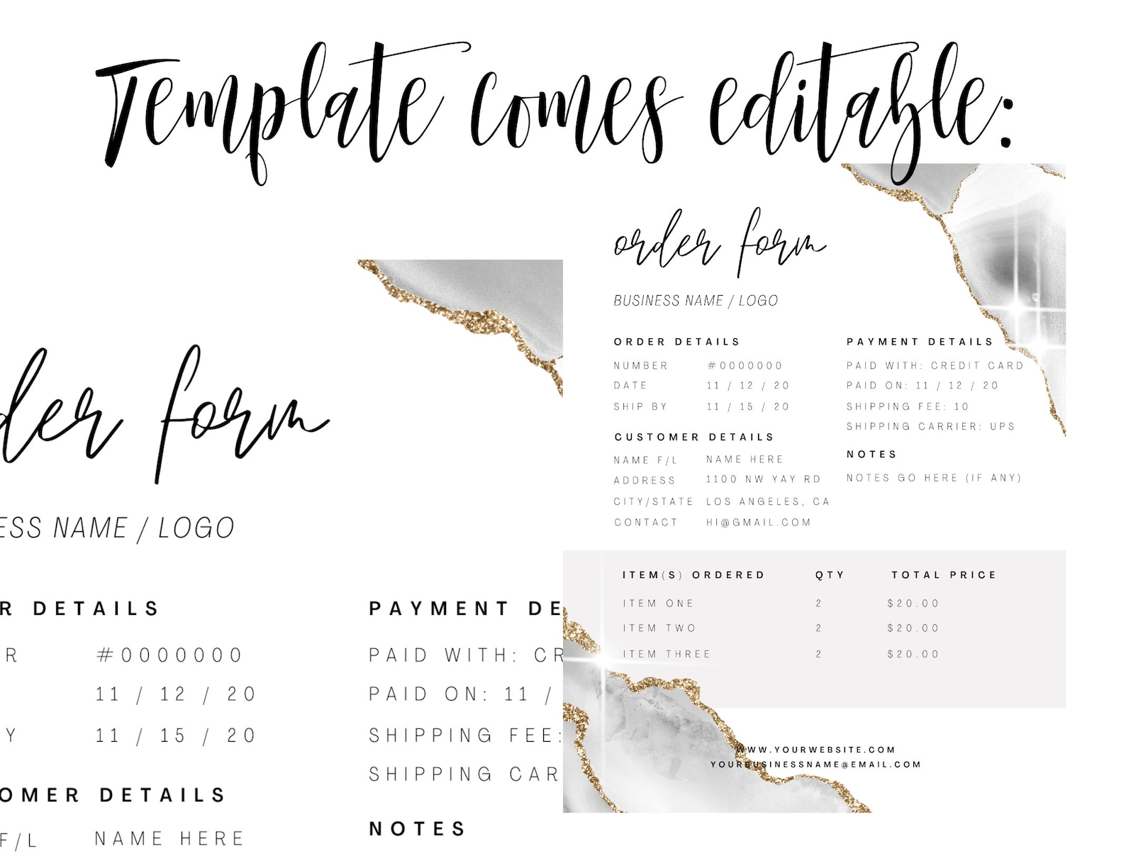 ORDER FORM Template Editable Etsy Small Business Order Form | Etsy