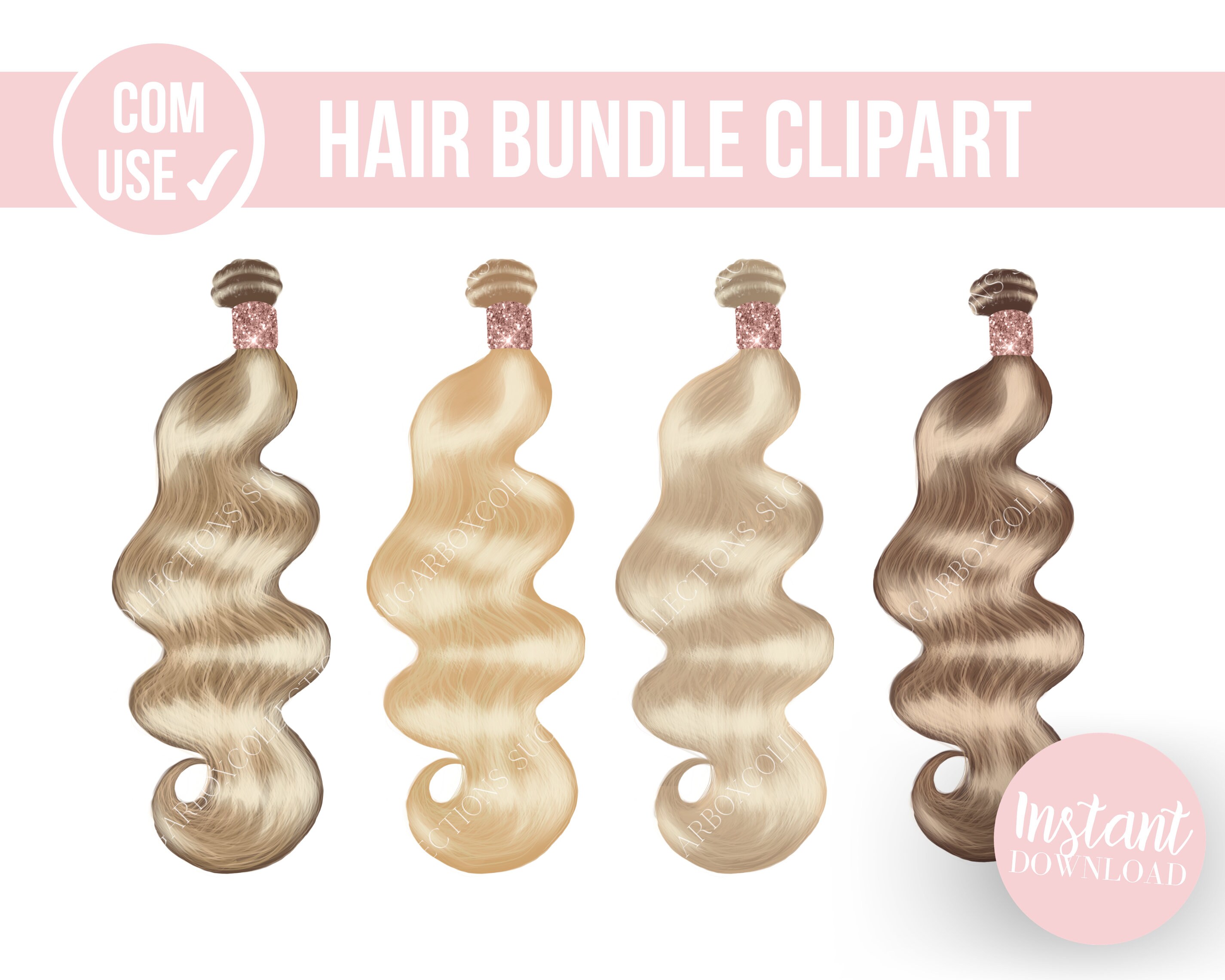 MEGA HAIR CLIPART Bundle Graphics Digital Pngs Hair Bundle Blonde/brown ...