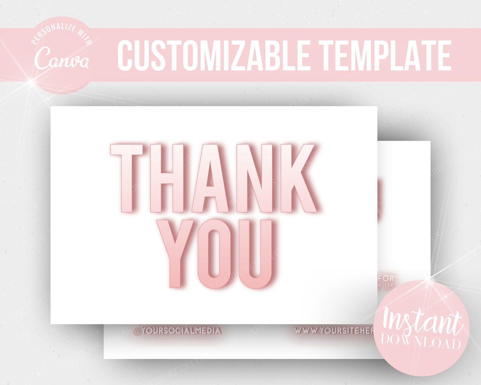 DIY Pink Ombre Thank You Card Template Drip Glitter Thank You | Etsy