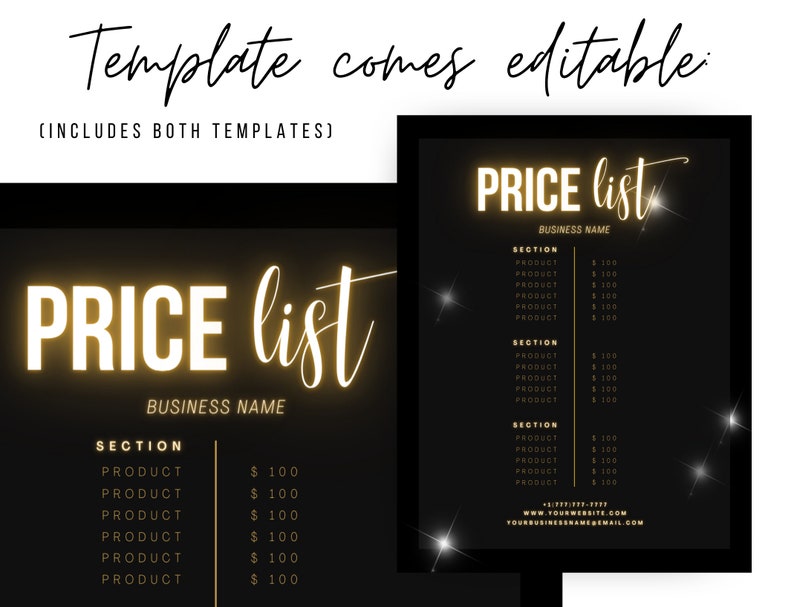 Gold/neon Price List Flyer/product Menu Template Makeup/hair - Etsy