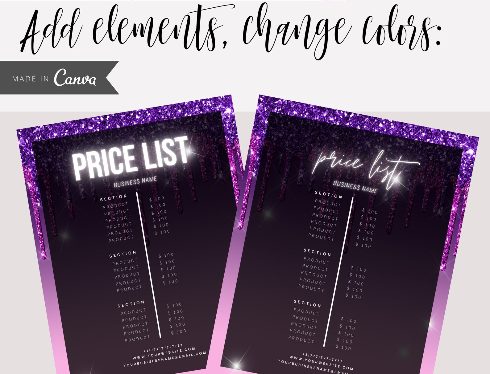 Drip Glitter Neon Price List Template Makeup Price List Hair | Etsy
