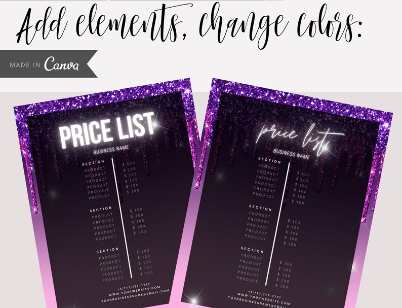 Drip Glitter Neon Price List Template Makeup Price List Hair | Etsy