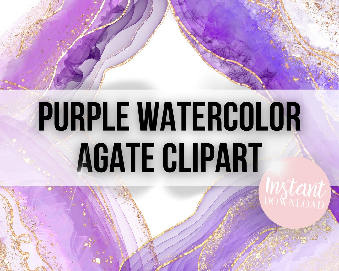 Purple/gold Watercolor Agate Clipart: Digital PNG Clip Art Geode ...