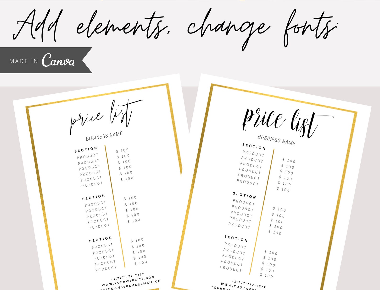 Gold Price List Template Makeup Price List Hair Price List - Etsy