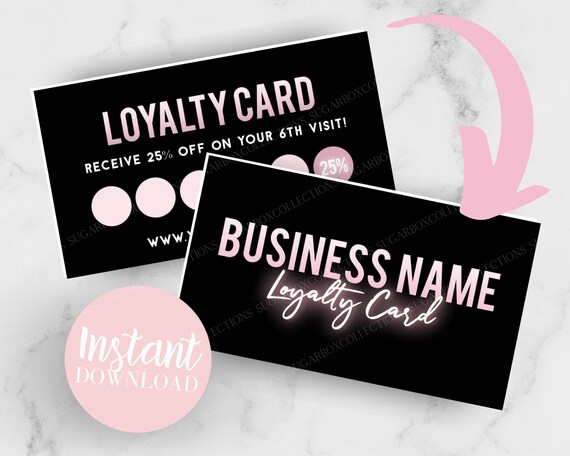 Printable Pink & Black Loyalty Card Pink Card Template | Etsy