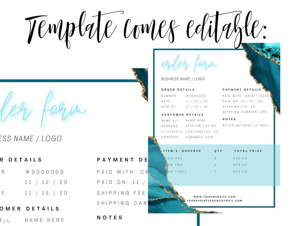 ORDER FORM Template Editable Etsy Small Business Order Form | Etsy