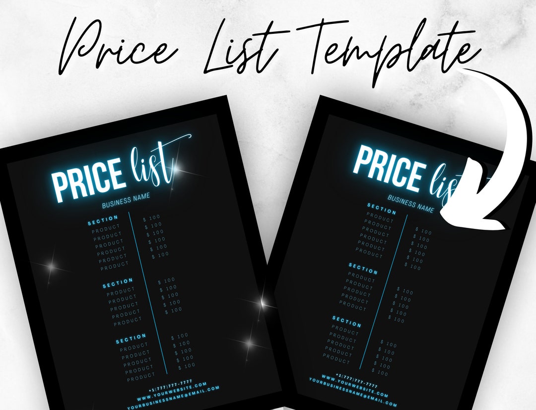 DIY Editable Neon Price List Template, Blue and Black Makeup Price List ...