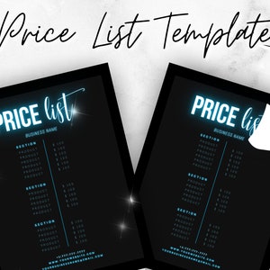 DIY Editable Neon Price List Template, Blue and Black Makeup Price List ...