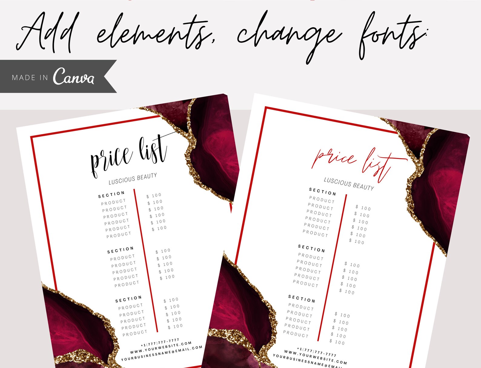 Price List Template, Makeup Price List, Hair Price List, Photography ...