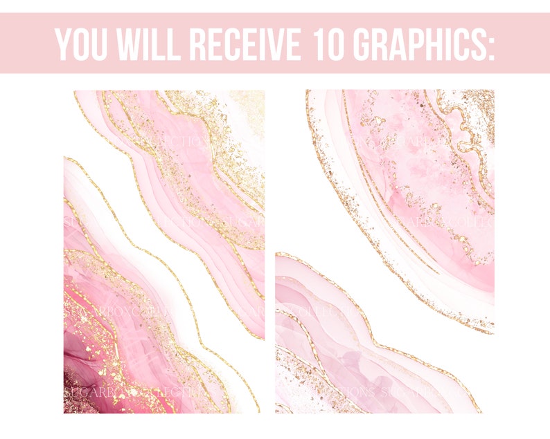 Pink/gold Watercolor Agate Clipart: Digital PNG Clip Art - Etsy