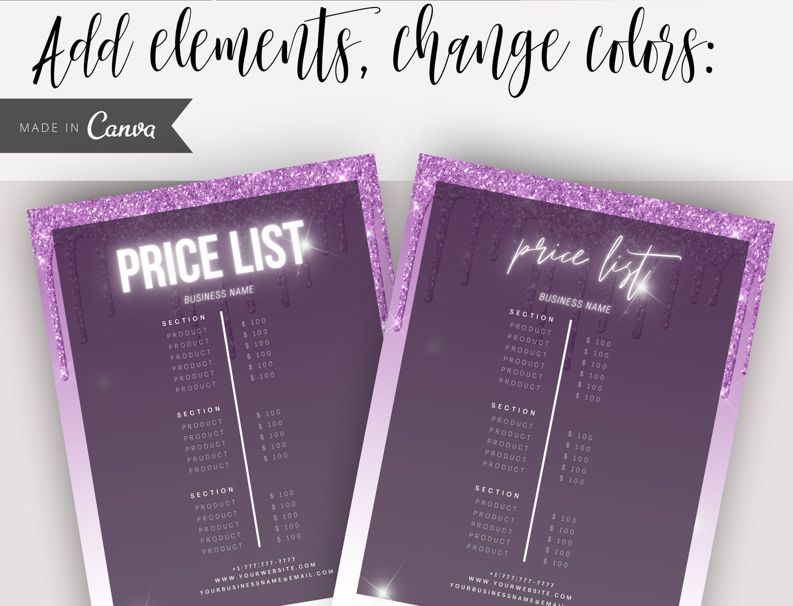 Drip Glitter Neon Price List Template Makeup Price List Hair - Etsy