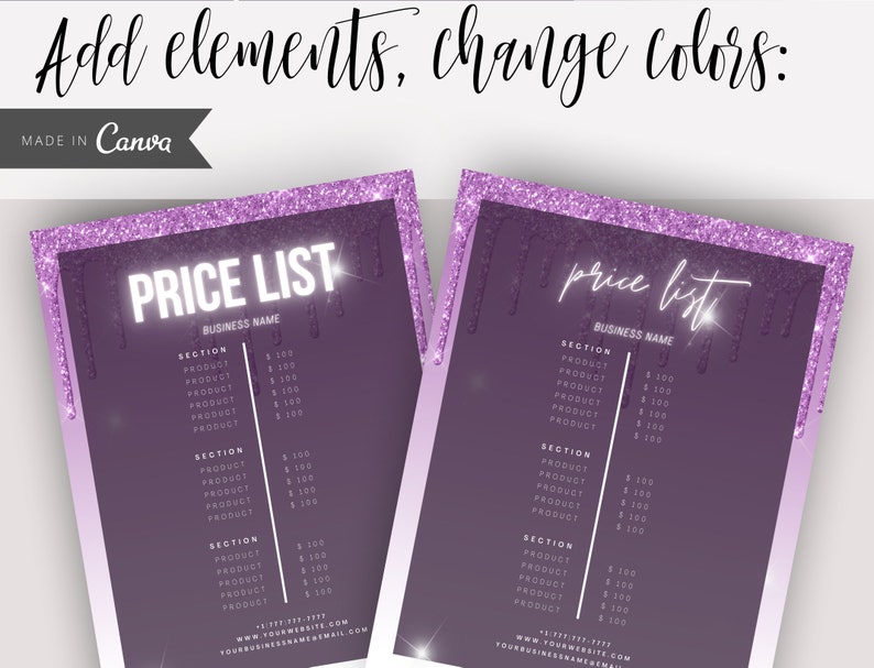 Drip Glitter Neon Price List Template Makeup Price List Hair - Etsy