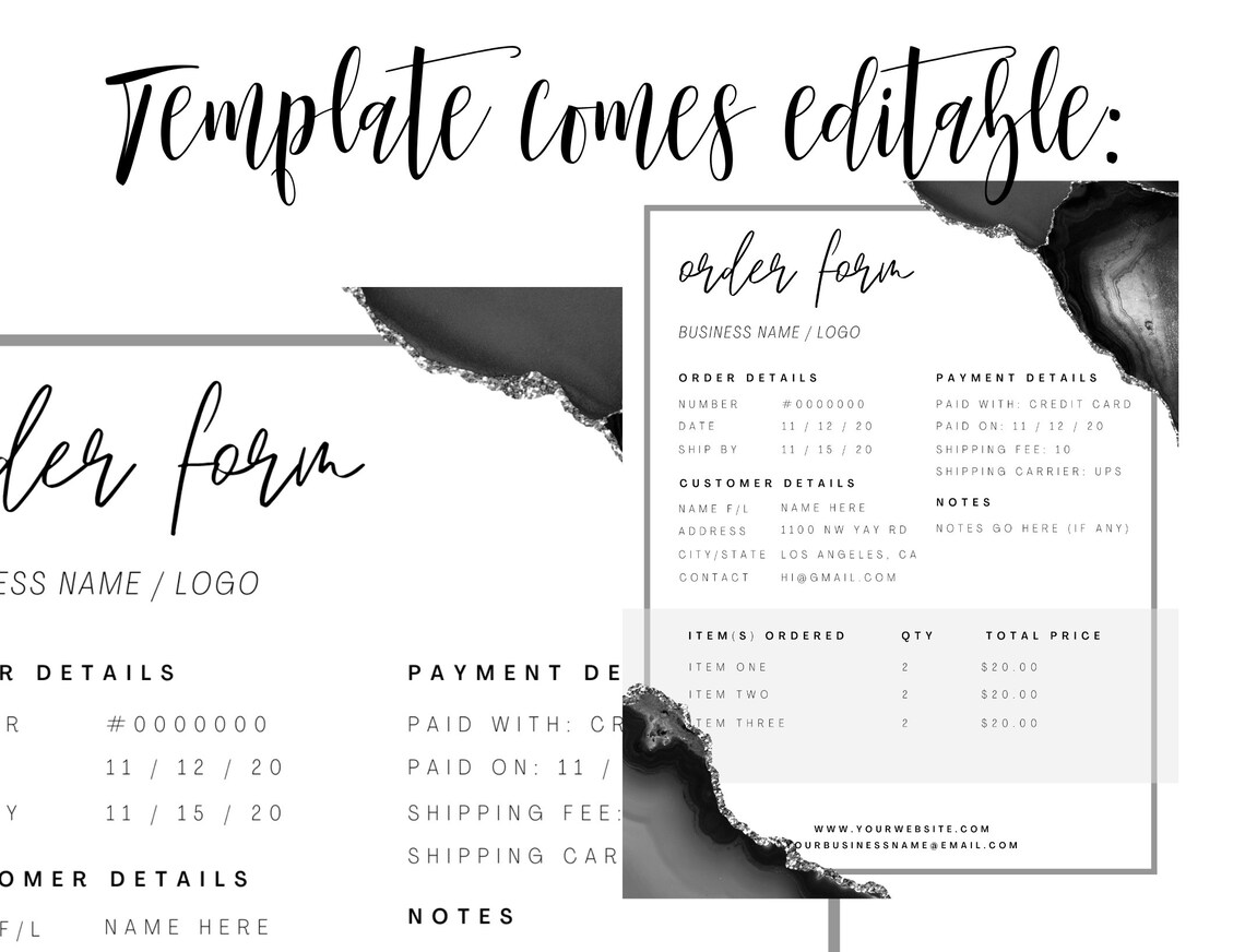 ORDER FORM Template Editable Etsy Small Business Order Form - Etsy
