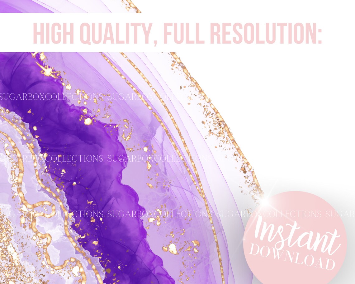 Purple/gold Watercolor Agate Clipart: Digital PNG Clip Art Geode ...