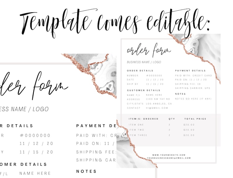 ORDER FORM Template Editable Etsy Small Business Order Form | Etsy