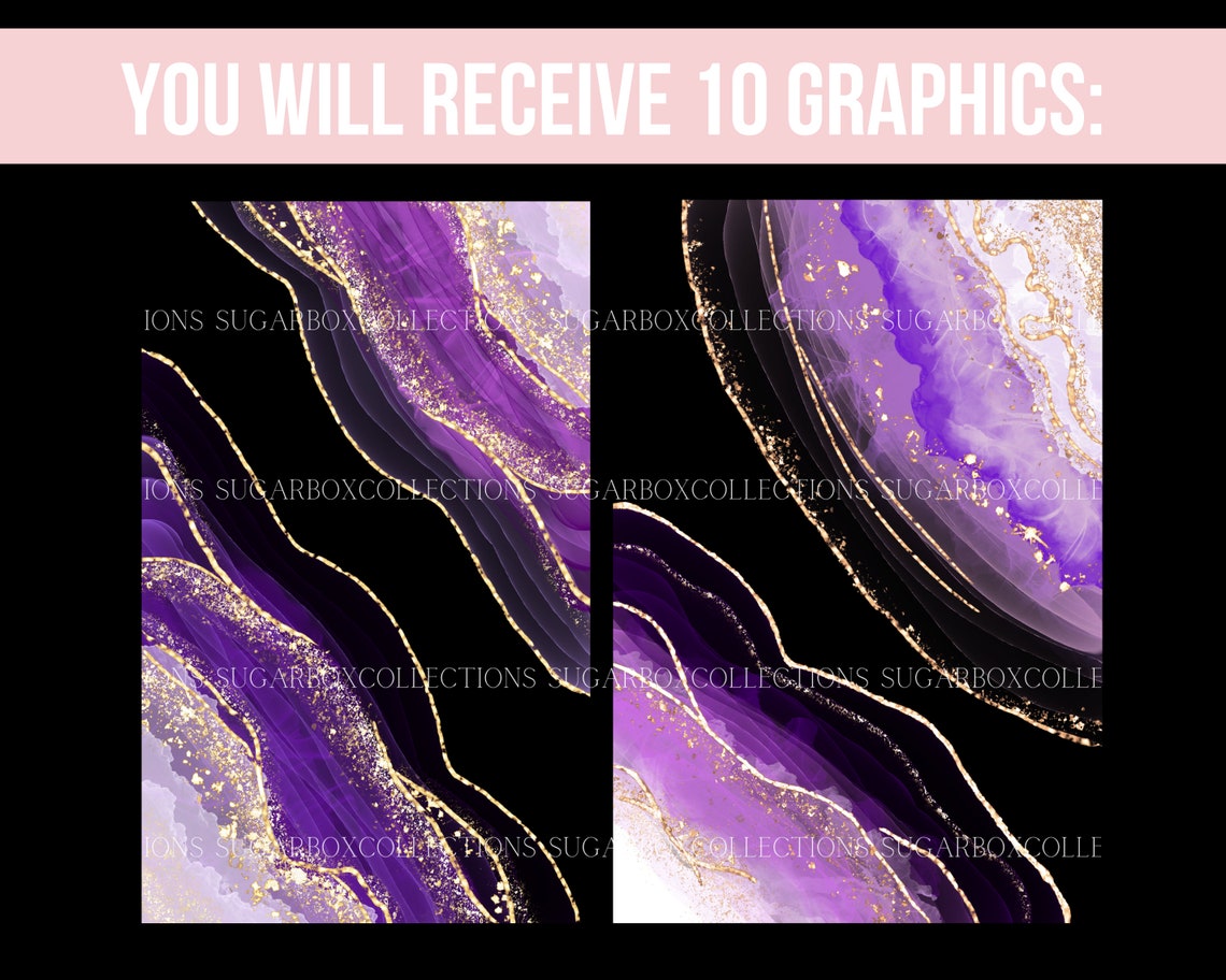 Purple/gold Watercolor Agate Clipart: Digital PNG Clip Art Geode ...