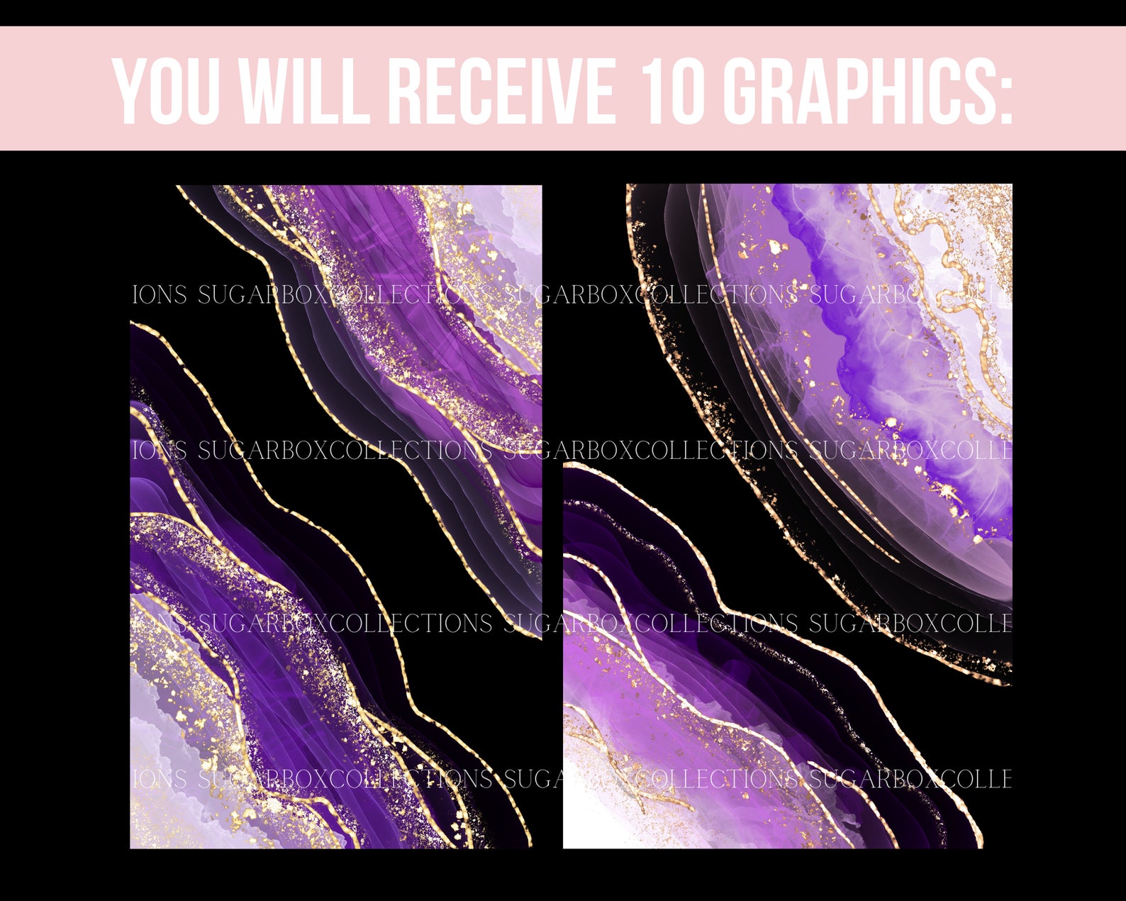 Purple/gold Watercolor Agate Clipart: Digital PNG Clip Art - Etsy