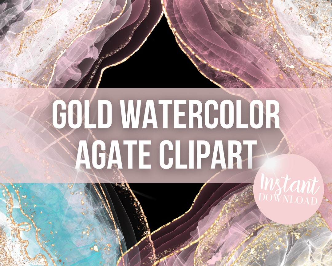 Pink/blue/gold Watercolor Agate Clipart: Digital PNG Clip Art Geode ...