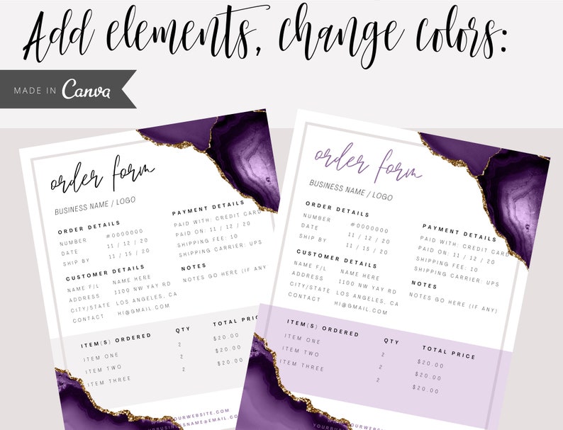 ORDER FORM Template Editable Etsy Small Business Order Form | Etsy