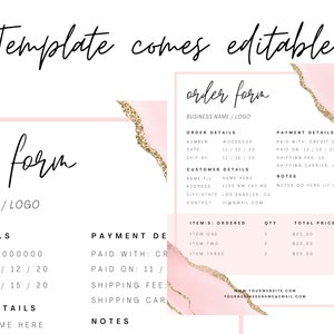 ORDER FORM Template, Editable Etsy Small Business Order Form, Printable ...