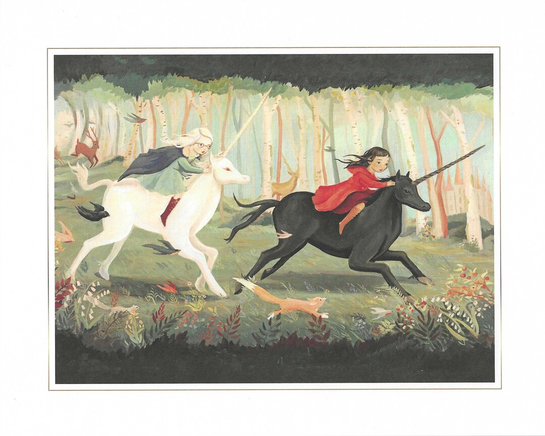 Children's Book Illustration Print Framed - Girls Riding Unicorns - Etsy
