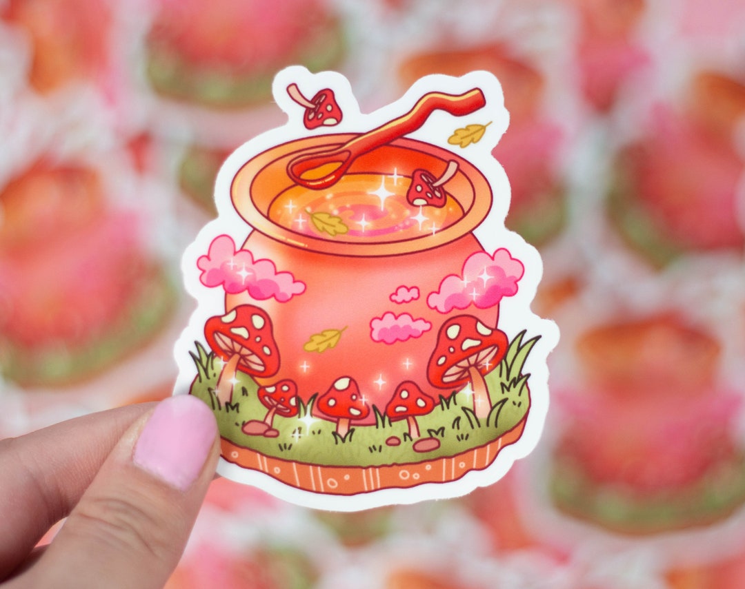 Mushroom Cauldron Vinyl Waterproof Sticker | Cute Kawaii Cottagecore ...