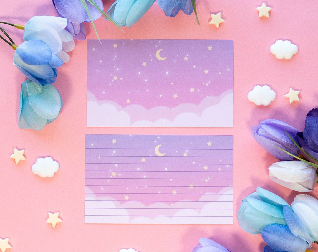 Starry Clouds Note Cards | Kawaii Aesthetic Stationery Index Note Cards ...
