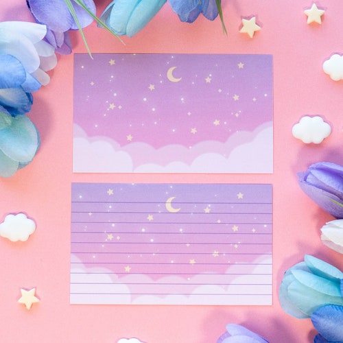 Starry Clouds Note Cards Kawaii Aesthetic Stationery Index - Etsy