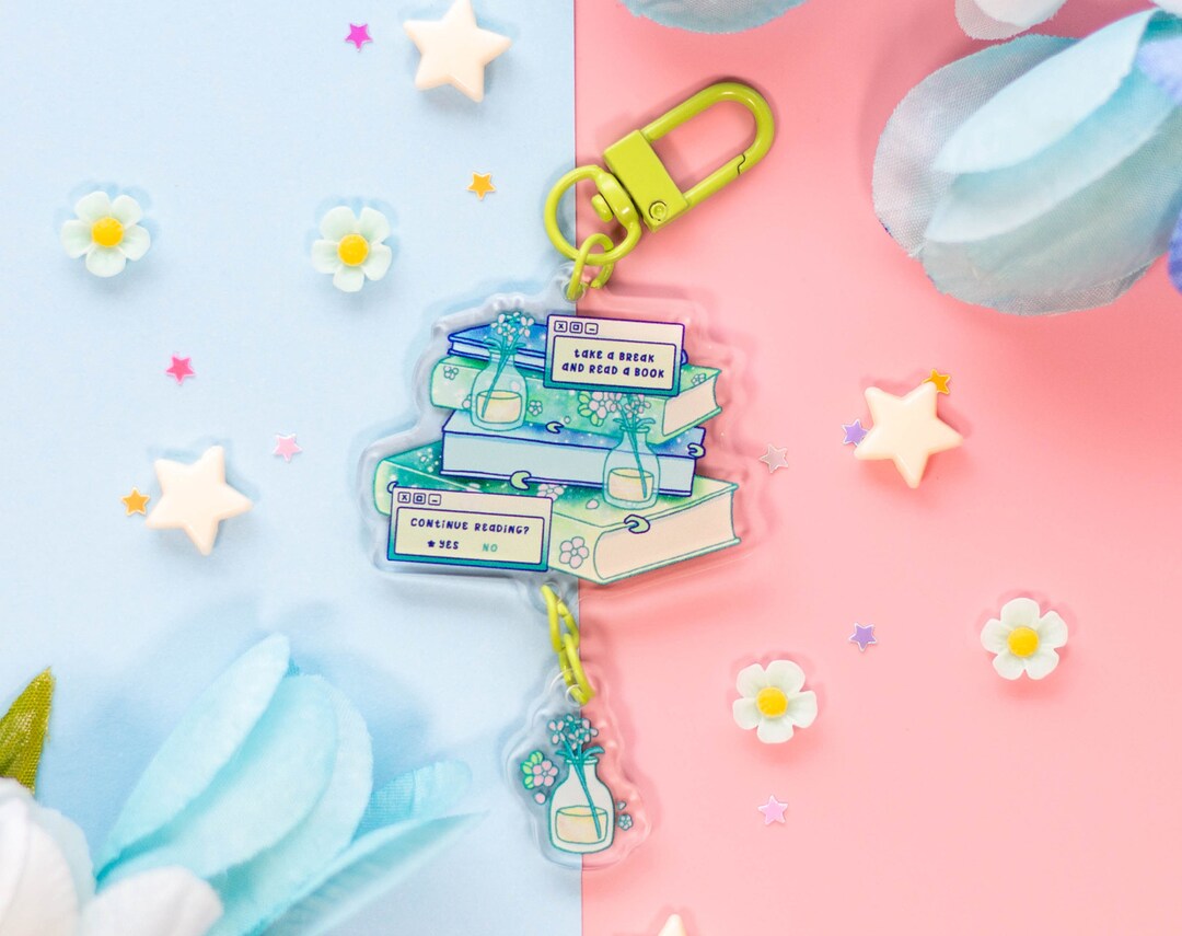 Stacked Books Linked Keychain | Aesthetic Cute Acrylic Charm - Etsy