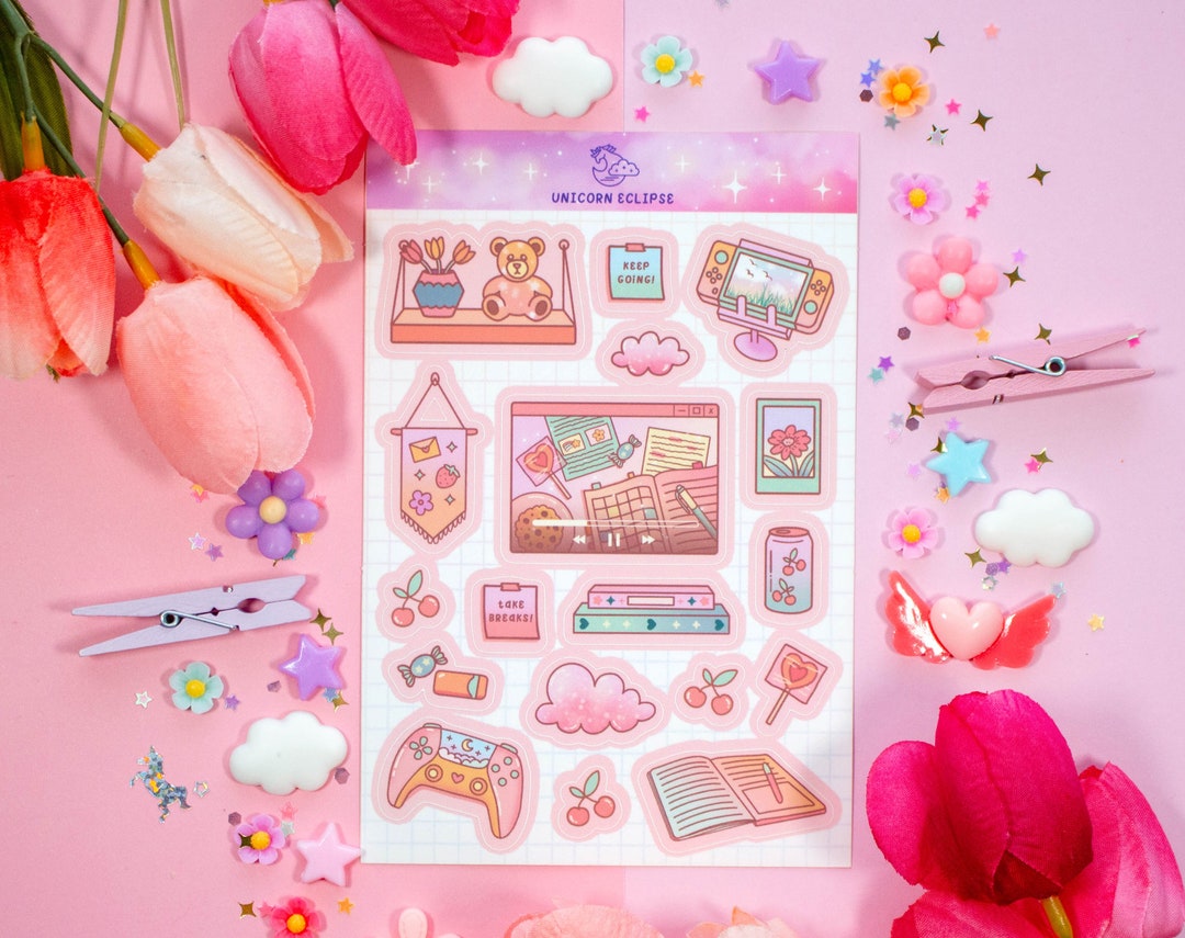 Study Break Aesthetic Sticker Sheet | Planner Stickers, Kawaii Stickers ...