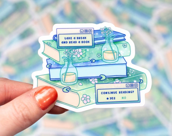 Stacked Books Cute Aesthetic Vinyl Sticker - Etsy