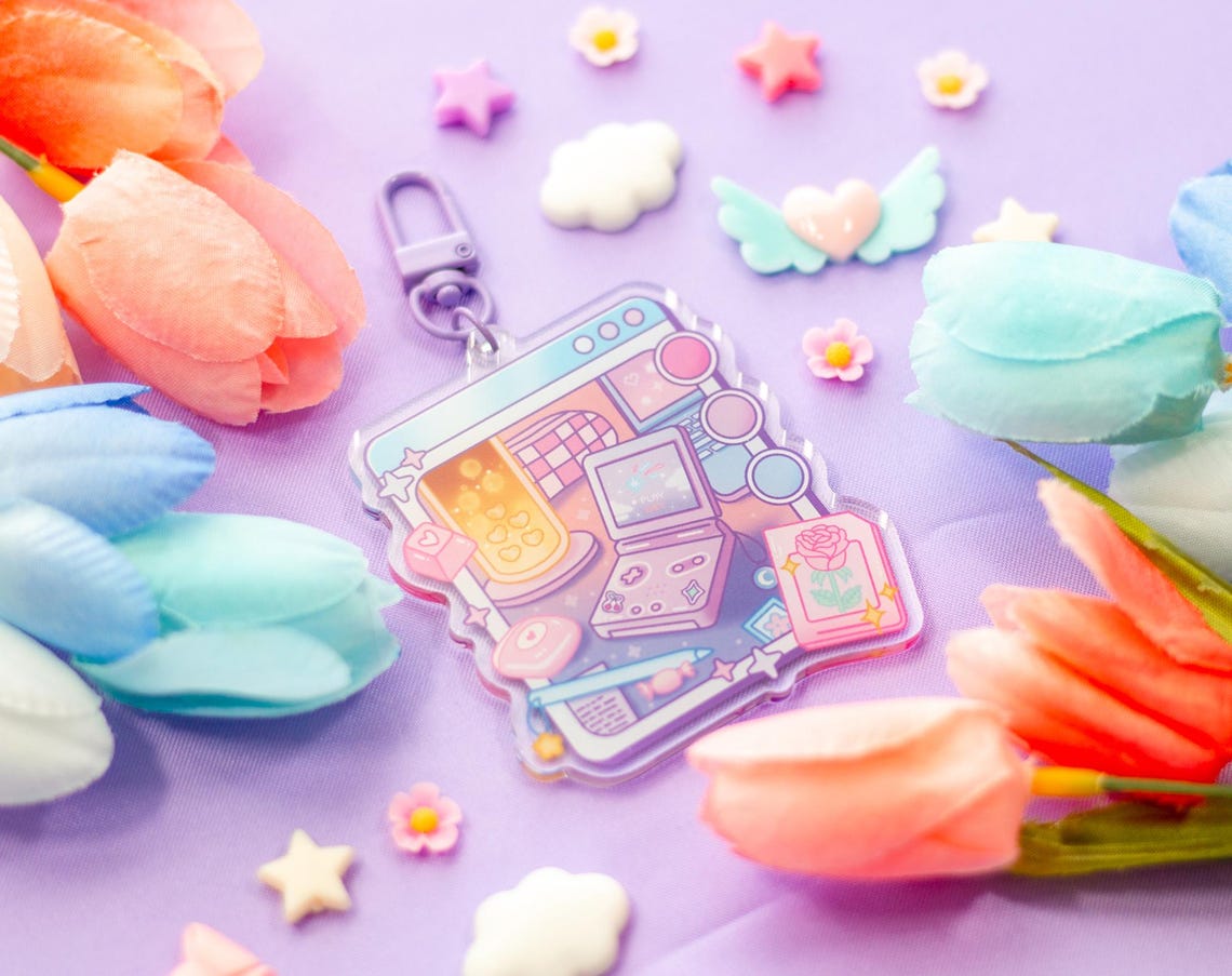 Chill Game Night Aesthetic Cute Acrylic Charm Keychain - Etsy