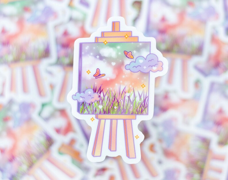 Painting Canvas Easel Vinyl Waterproof Sticker Kawaii - Etsy
