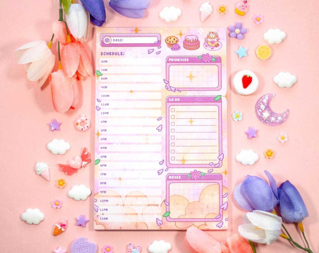 Cafe Quest Daily Planner Pad Dreamy Floral Cute Kawaii Art Aesthetic ...