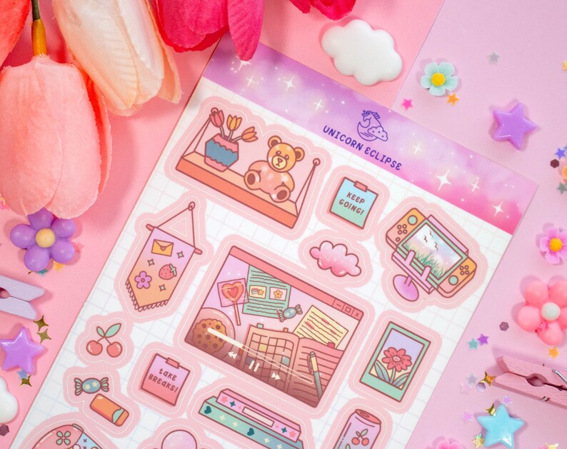 Study Break Aesthetic Sticker Sheet | Planner Stickers, Kawaii Stickers ...