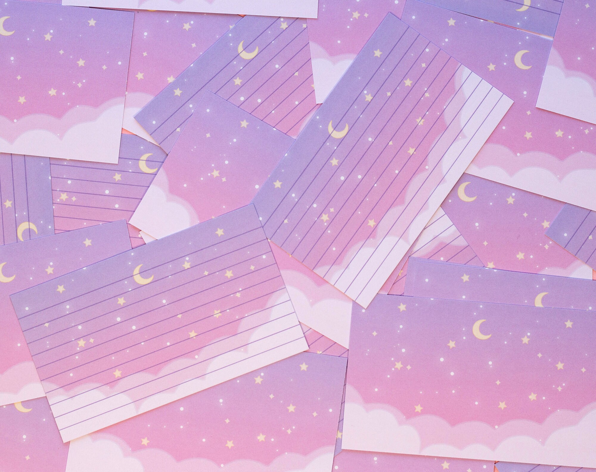 Starry Clouds Note Cards | Kawaii Aesthetic Stationery Index Note Cards ...