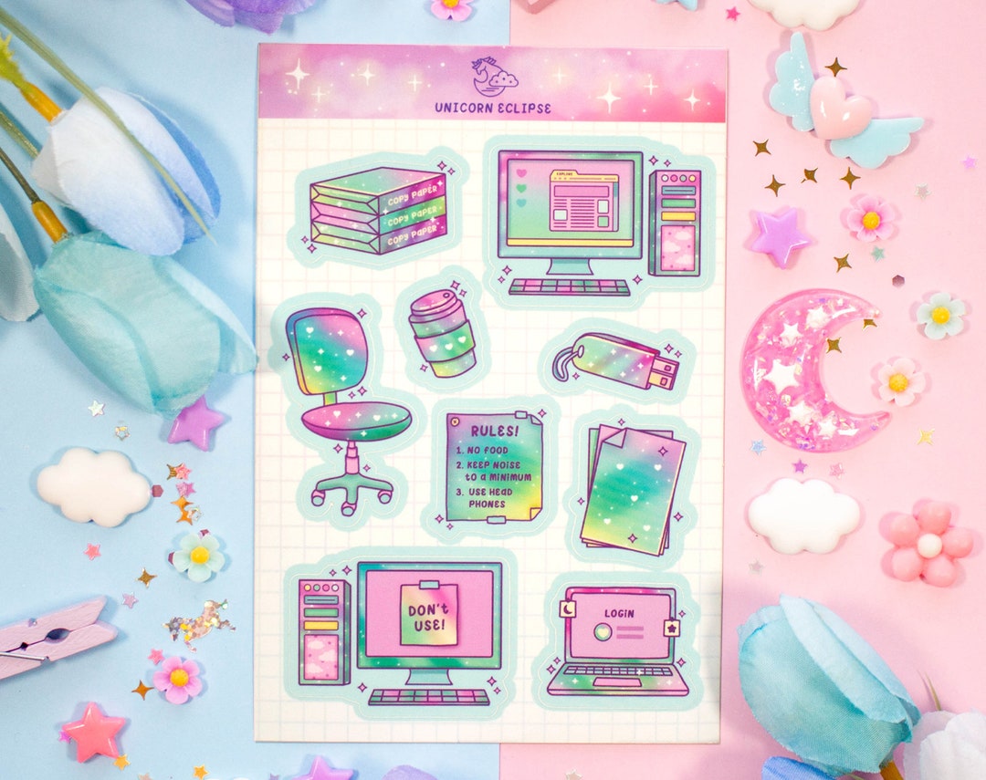 Computer Lab Aesthetic Sticker Sheet | Kawaii Stickers - Etsy