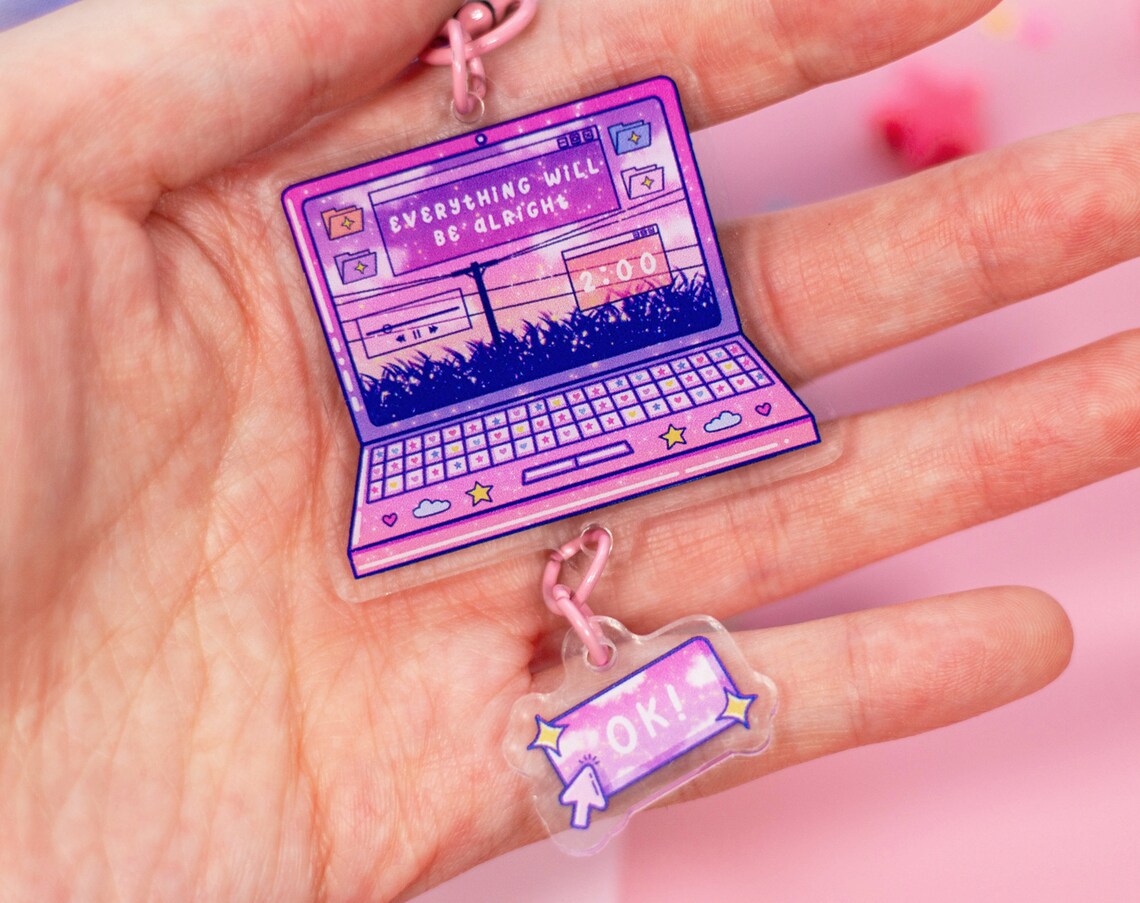 Laptop Linked Keychain | Aesthetic Cute Acrylic Charm - Etsy