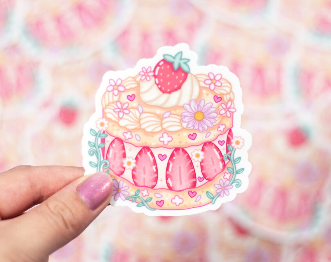 Strawberry Cake Cute Aesthetic Vinyl Sticker - Etsy