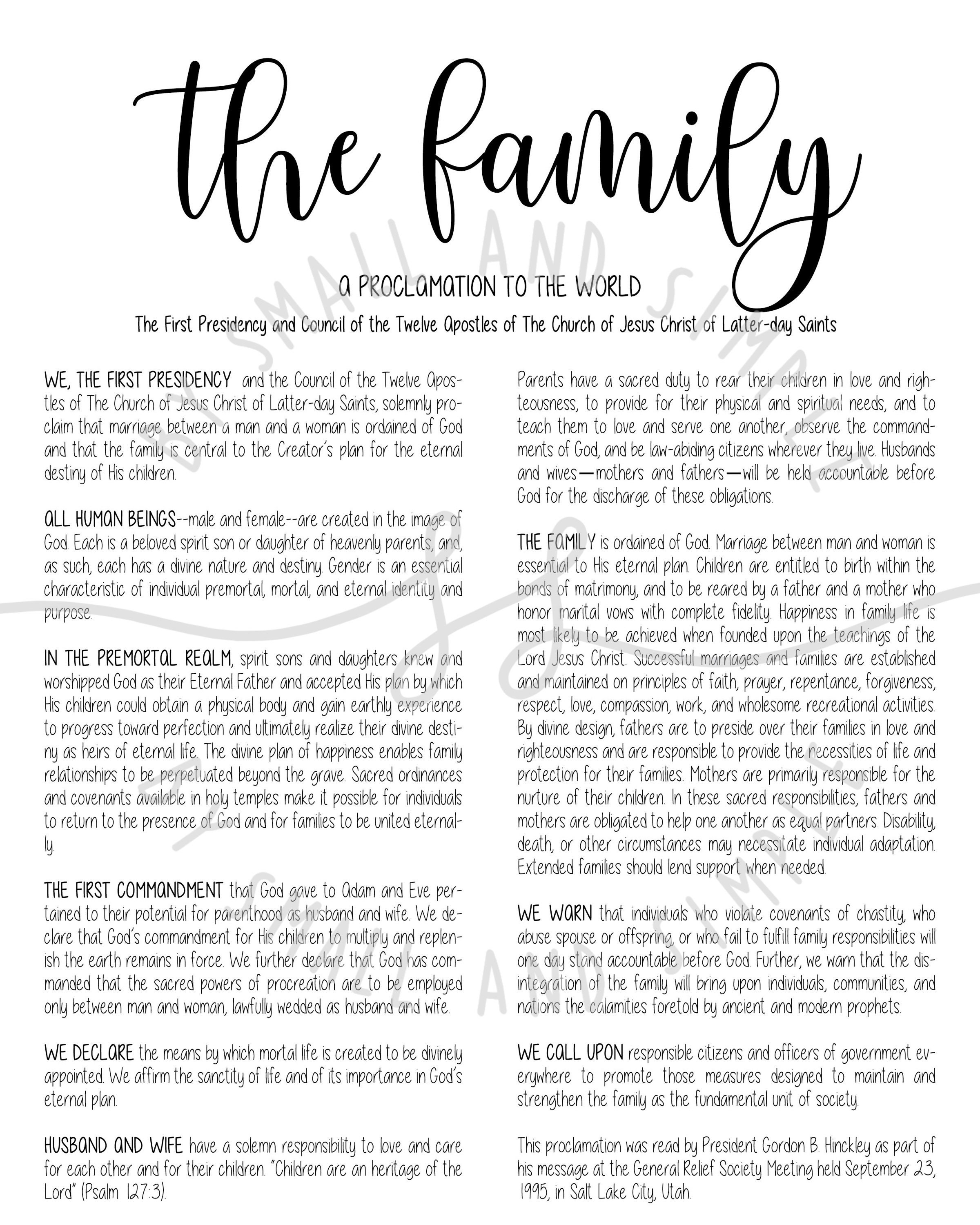The Family A Proclamation to the World | Families Are Forever | Family ...