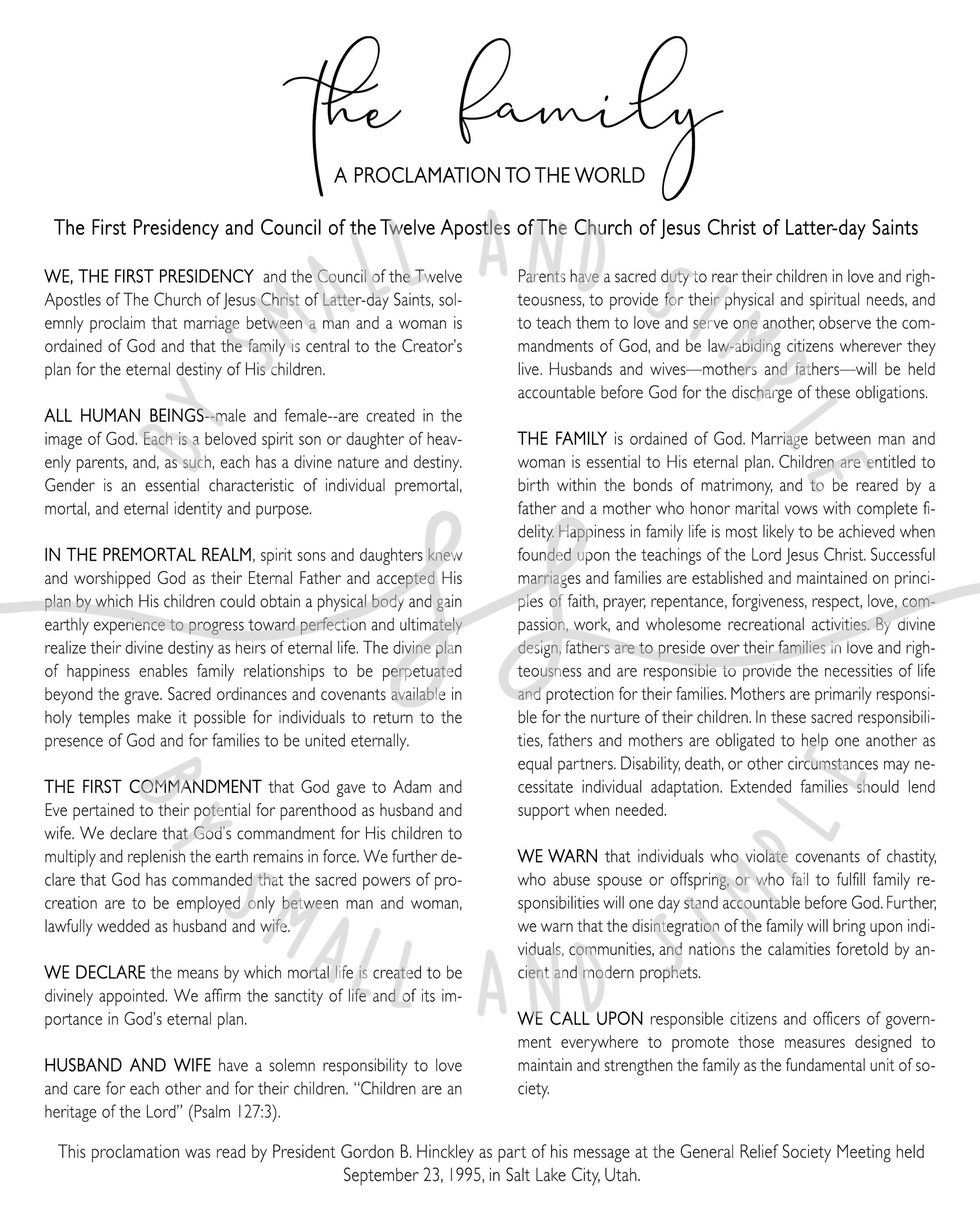 The Family A Proclamation to the World Families Are Forever | Etsy