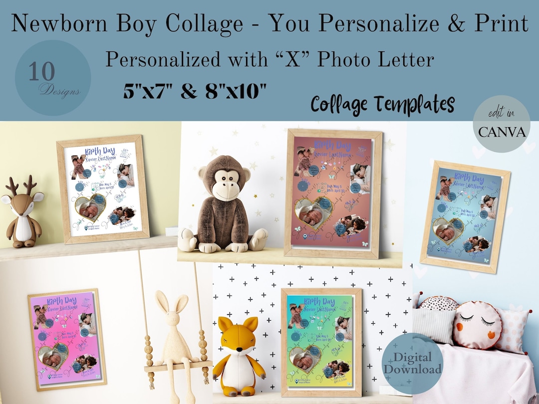 Newborn Baby Boy Digital Collage Template, "x" Letter, Instant Download ...