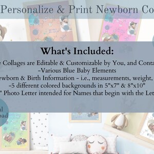 Newborn Baby Boy Digital Collage Template, "x" Letter, Instant Download ...