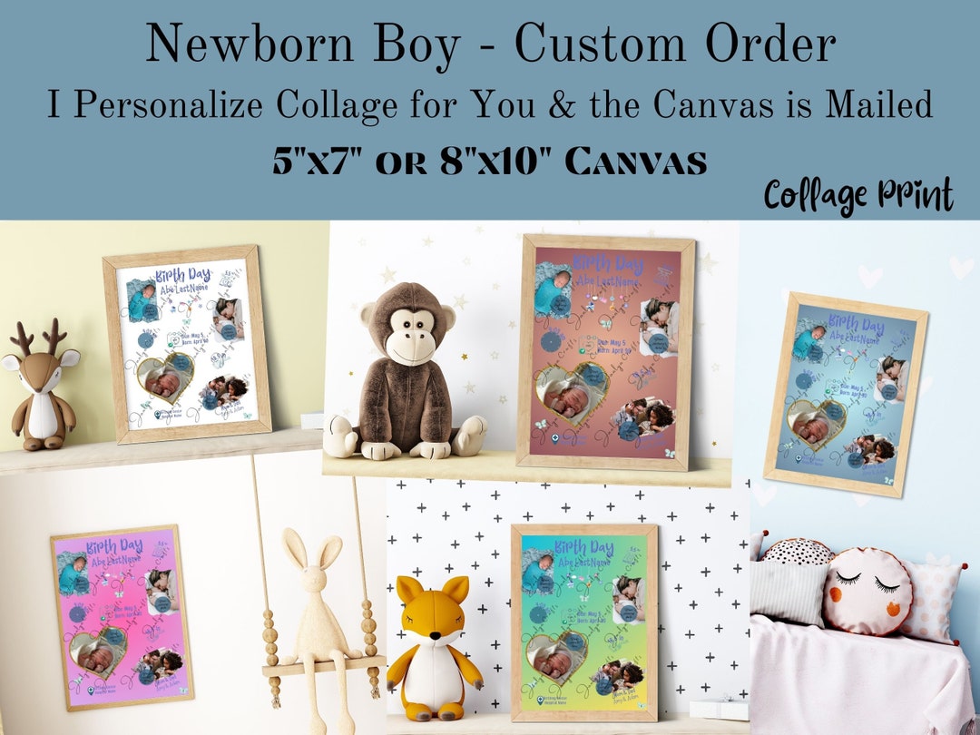 Custom Order - Wall Art Newborn Baby Boy Collage, Personalized Baby Boy ...