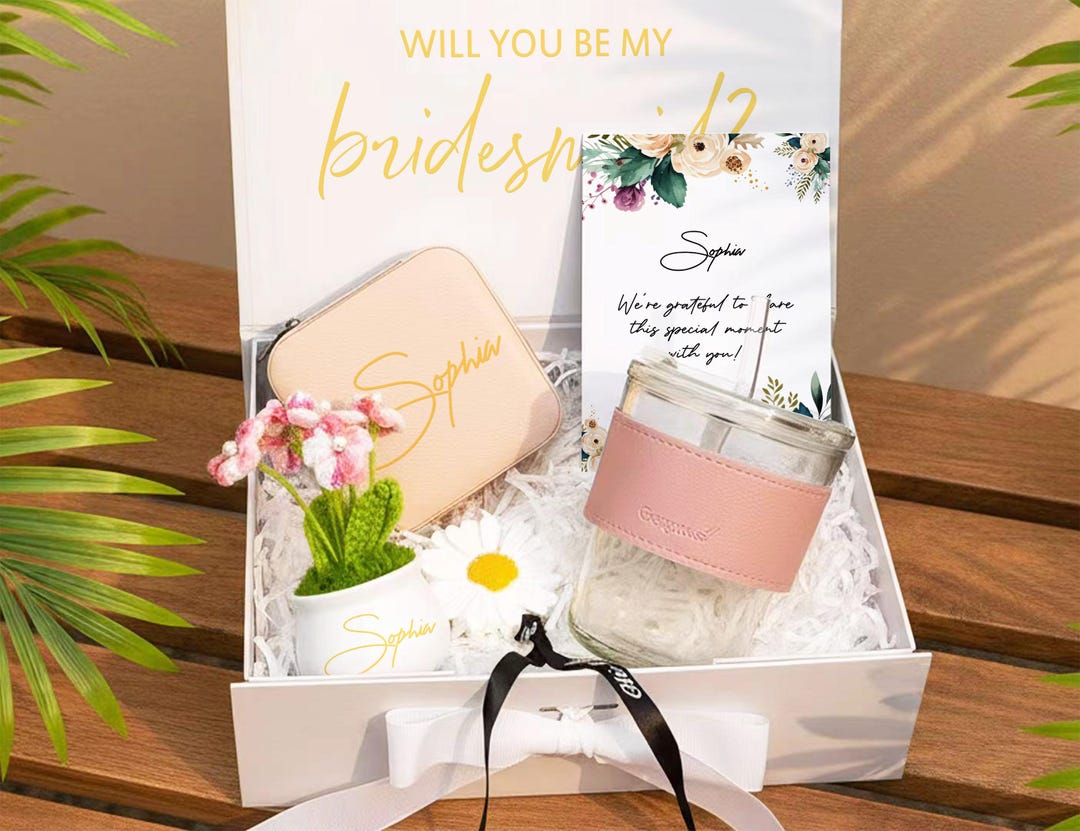 Personalized Bridal Party Gift Set | Custom Woven Flower, Jewelry Box ...