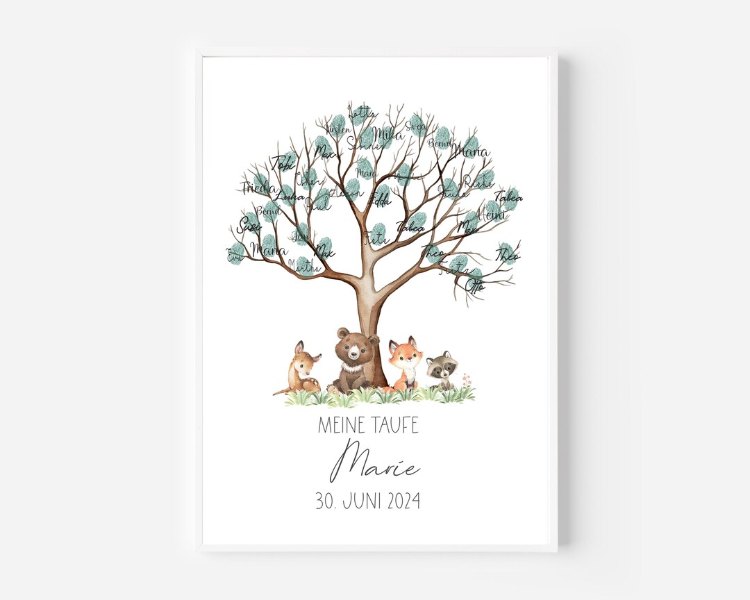 Print File Fingerprint Guest Book tree Forest Animals Fingerprint ...