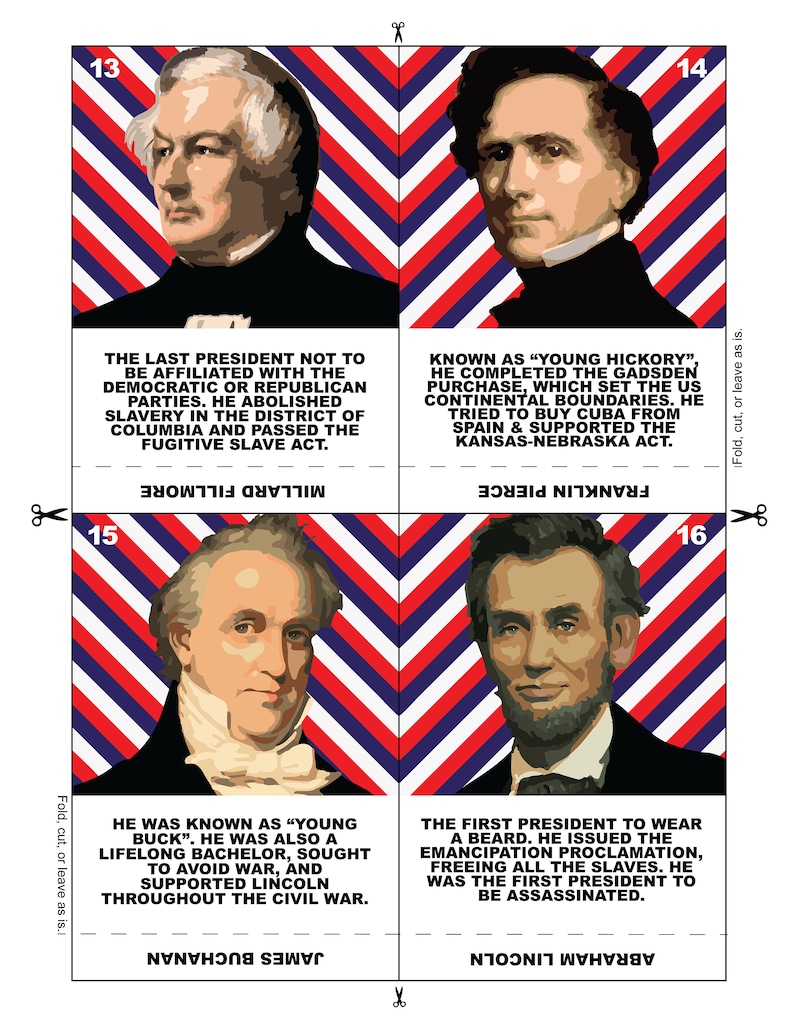 Printable USA Presidents Flashcards: Washington Through Biden | United ...