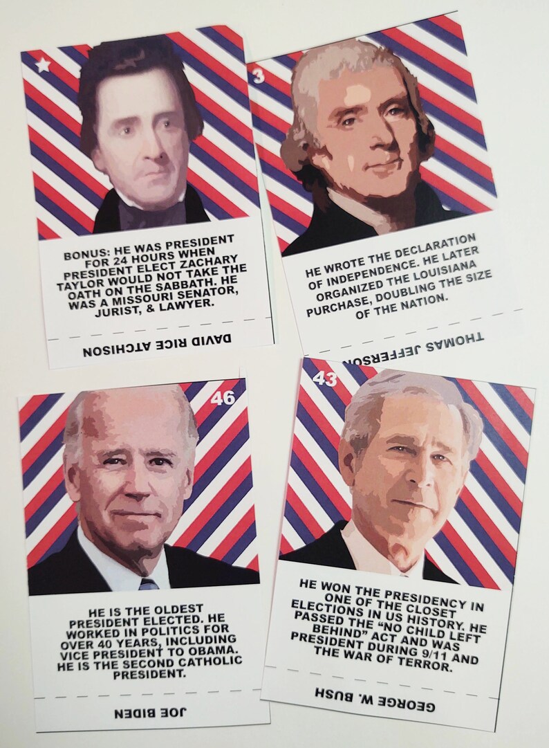 Printable USA Presidents Flashcards: Washington Through Biden | United ...